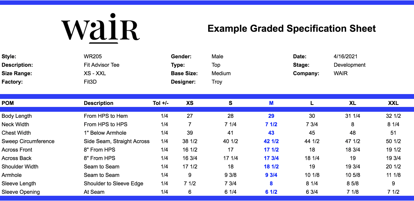 Sizing: Graded Specifications FAQ